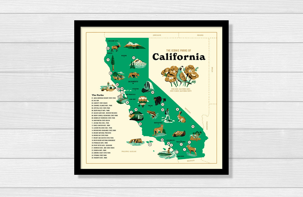 Iconic Parks of California Map Poster – Fifty-Nine Parks