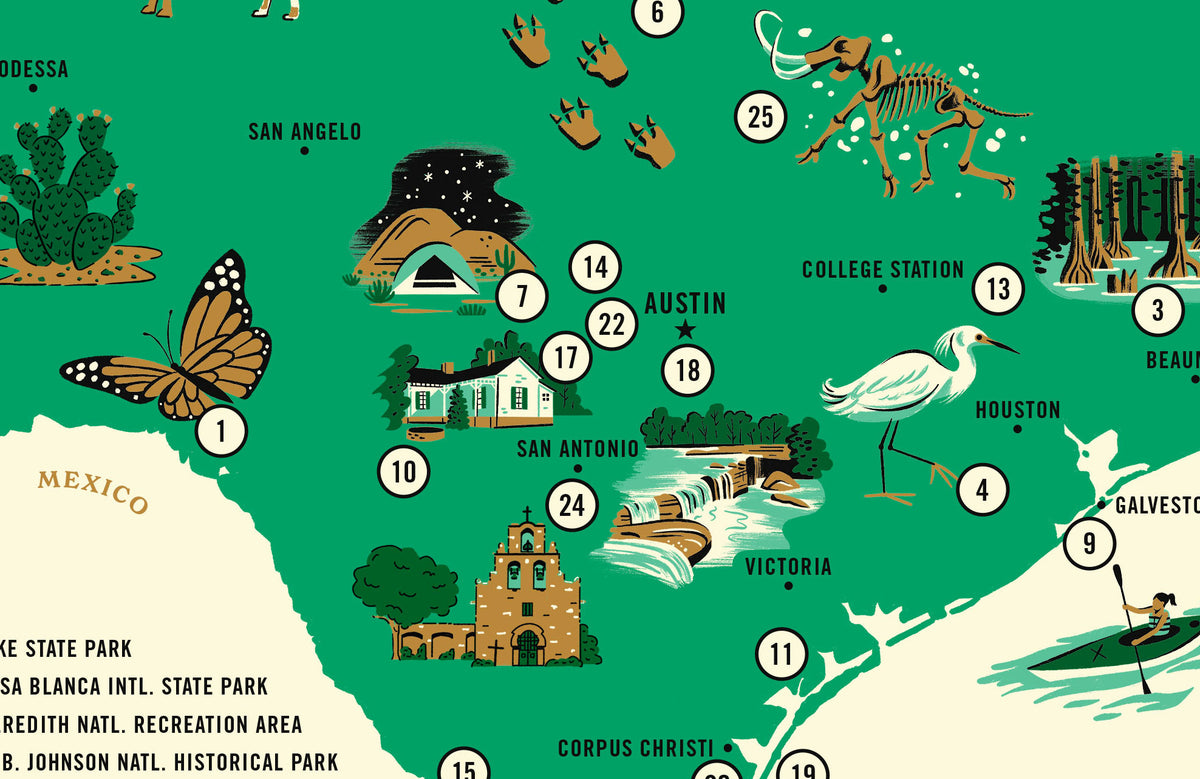 Iconic Parks of Texas Map Poster – Fifty-Nine Parks
